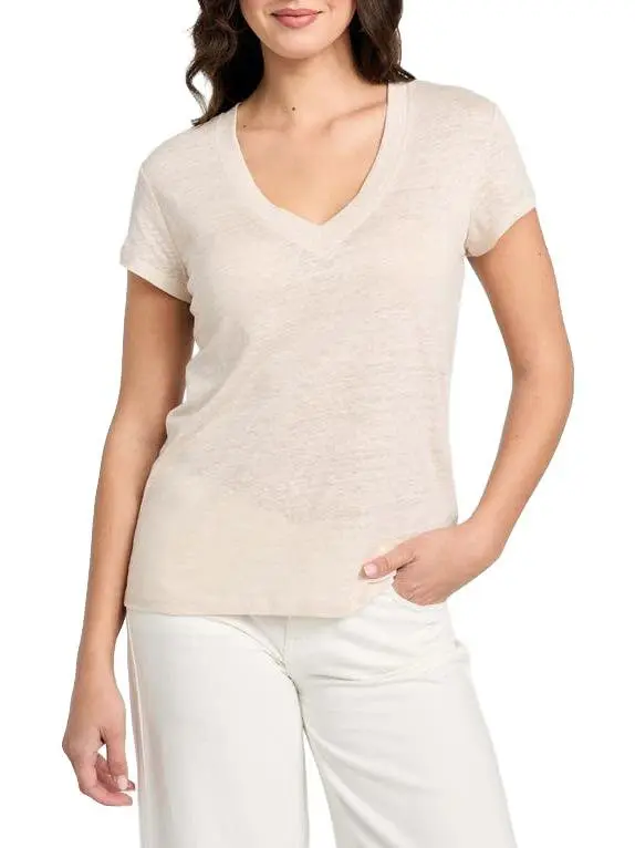 Guess Linen V-neck T-shirt - Smash Taupe