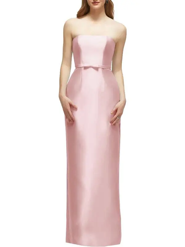 Alfred Sung Strapless Bow Belt Satin Twill Column Gown - Ballet Pink