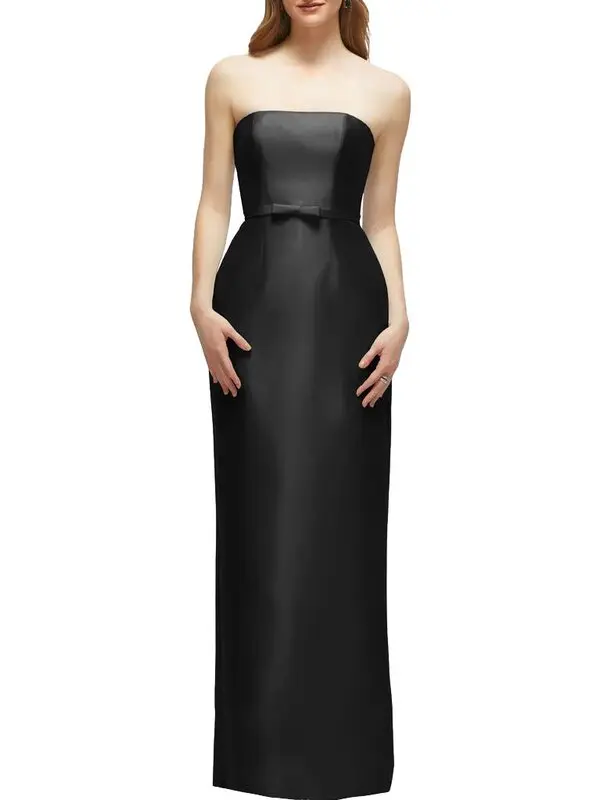 Alfred Sung Strapless Bow Belt Satin Twill Column Gown - Black