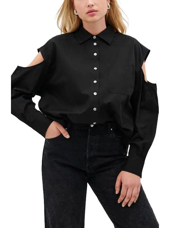 MARCELLA Downtown Cold Shoulder Button-up Shirt - Black