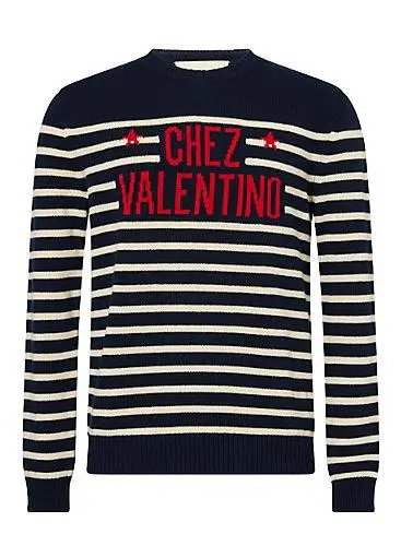Valentino Garavani Chez Striped Wool Jumper - Utrmrne Dk Blue/burro