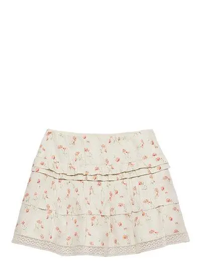 Prada Floral-print Cotton And Linen Mini Skirt - Neutral