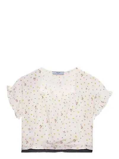 Prada Floral-print Cropped Silk-blend Top - White