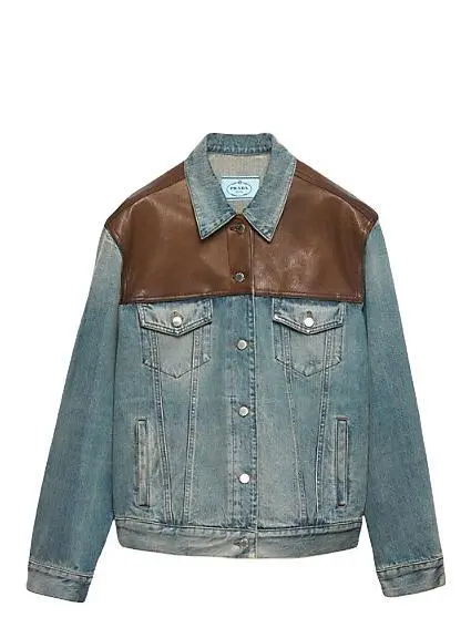 Prada Logo-embellished Denim And Leather Blouson Jacket - Blue