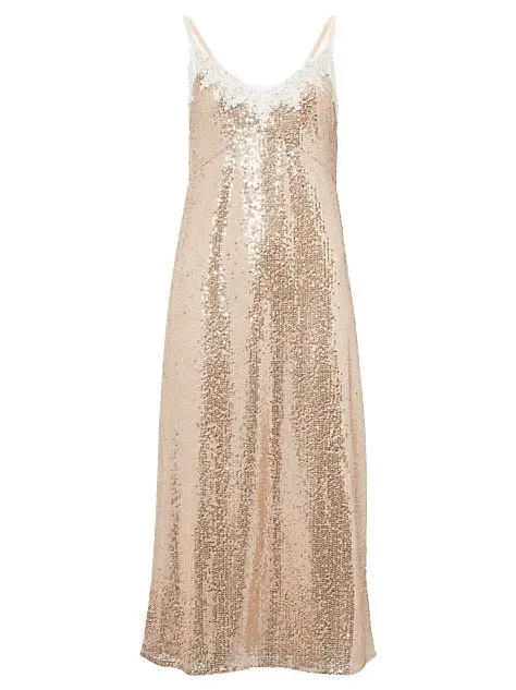 NEEDLE & THREAD Woven Sequin Embellished Midi Dress - Butterscotch