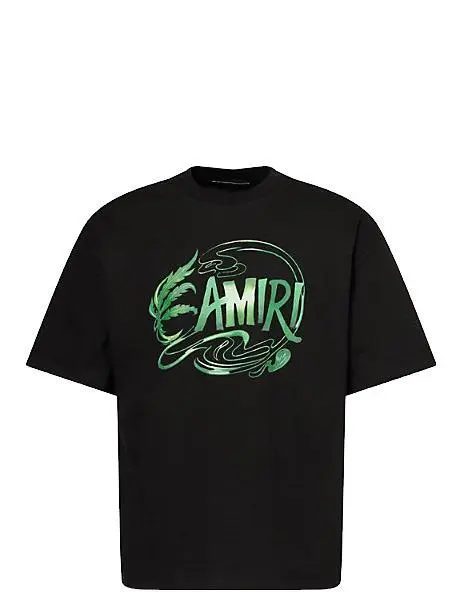 Amiri Leaf-print Crewneck Cotton-jersey T-shirt - Black