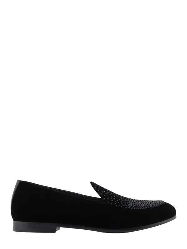 Giorgio Armani Velvet And Rhinestone Loafers - Black