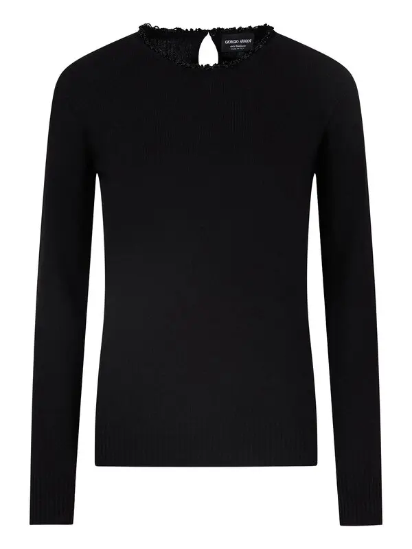 Giorgio Armani Cashmere Crew-neck Jumper With Embroidery - Black