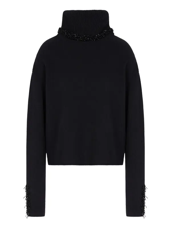 Giorgio Armani Mock-neck Jumper With Sequined Fringe - Black