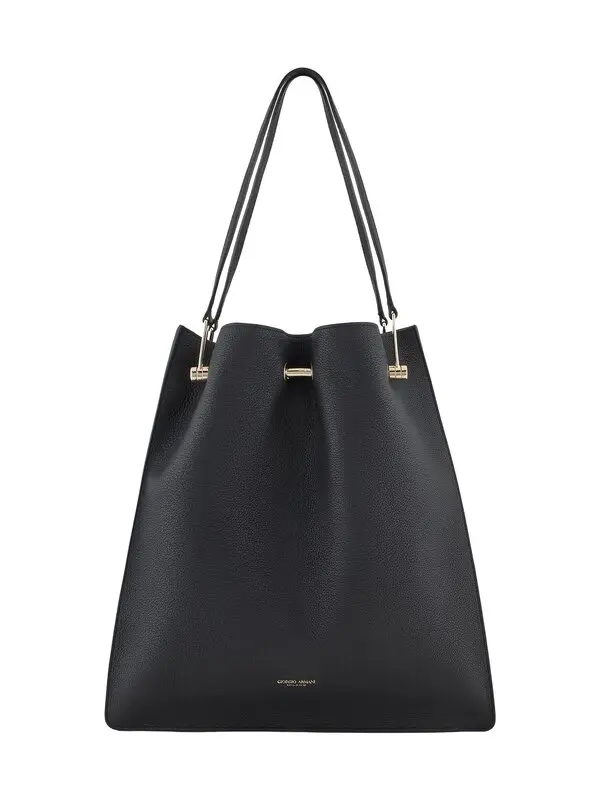 Giorgio Armani Medium Shopper Bag In Pebbled Leather - Black