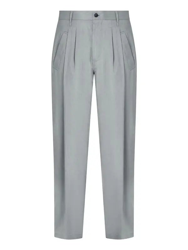 Giorgio Armani Viscose And Linen Canvas Single-pleat Trousers - Grey