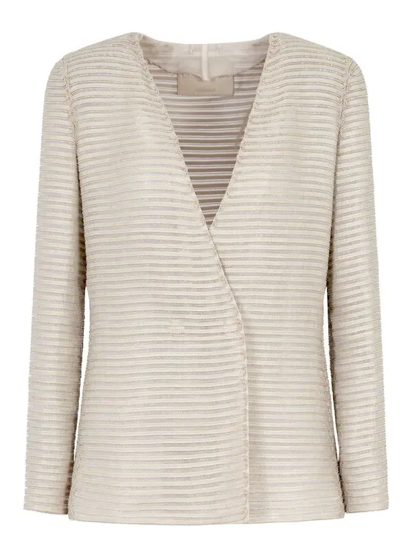 Giorgio Armani Single-breasted Jacket In Silk Chiffon With Embroidered Suede Webbing - Beige