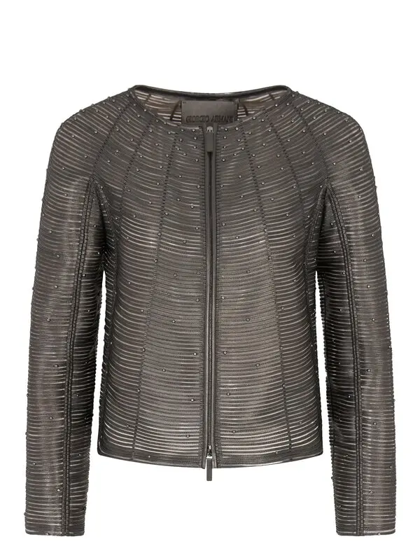 Giorgio Armani Pearlised Nappa Leather Jacket With Studs - Beige