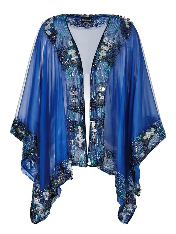 Giorgio Armani Embroidered Tulle Cape - Blue
