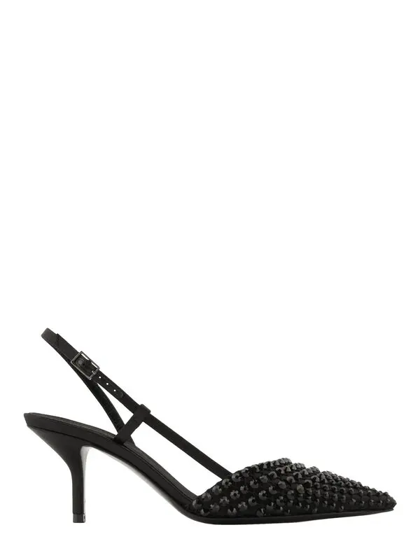 Giorgio Armani Satin, Mesh And Rhinestone Slingbacks - Black