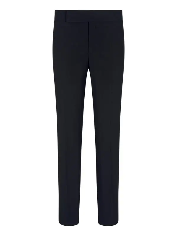 Giorgio Armani Virgin Wool Crêpe Flat-front Trousers - Navy_blue
