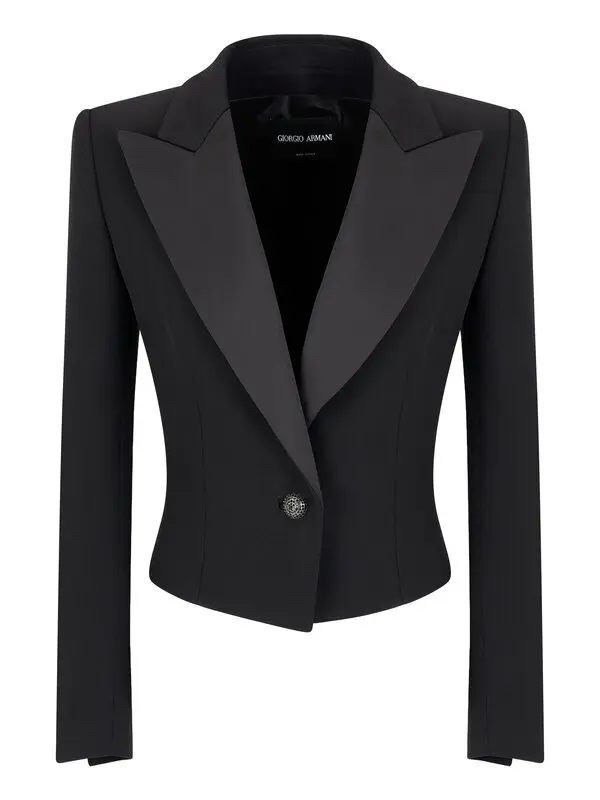 Giorgio Armani Glitter Silk-cady Single-breasted Short Jacket - Black