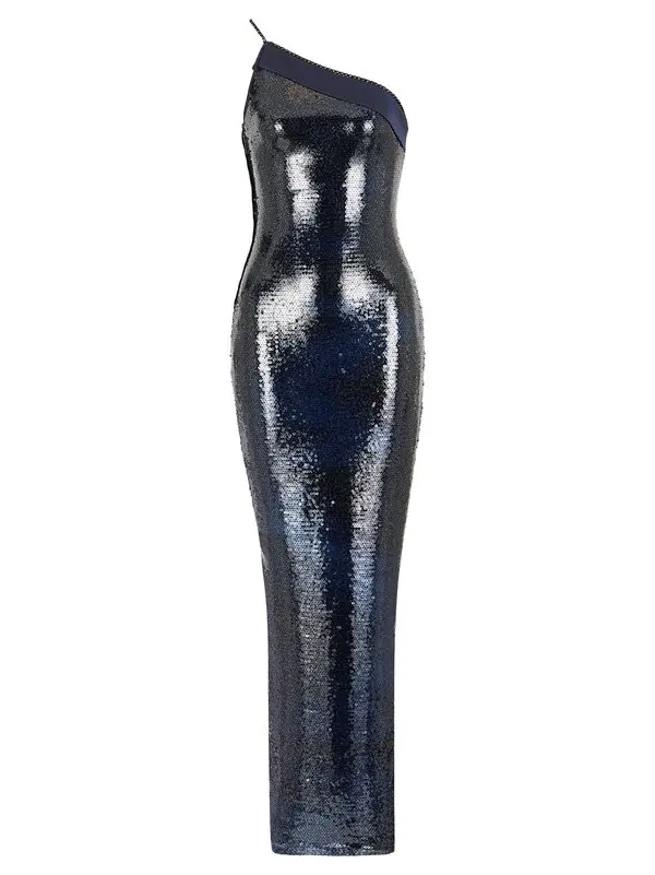 Giorgio Armani One-shoulder Long Sequin-embroidered Tulle Dress - Patterned