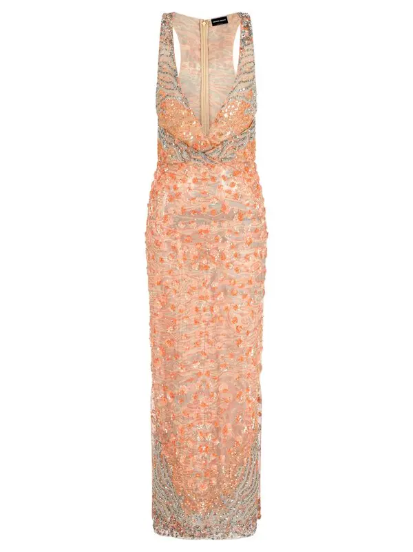 Giorgio Armani Long Dress In Embroidered Silk - Patterned
