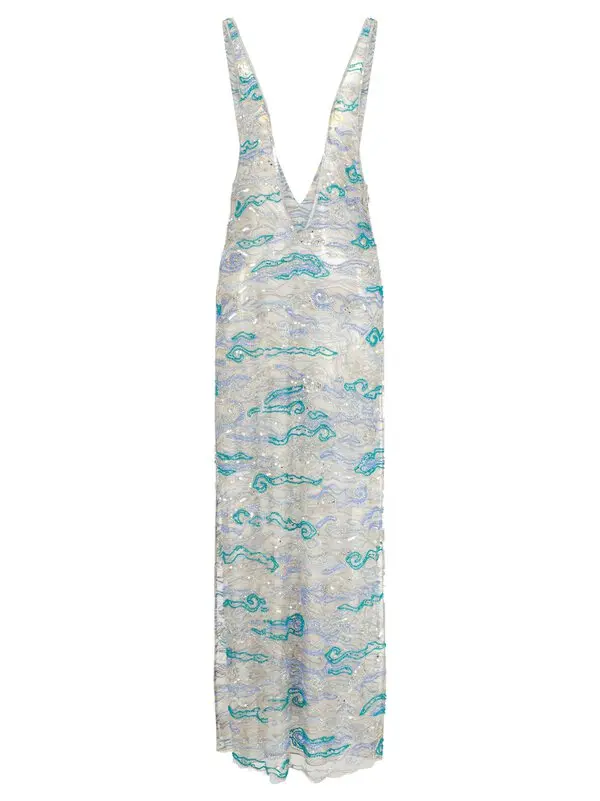 Giorgio Armani Embroidered Silk Maxi Dress - Patterned