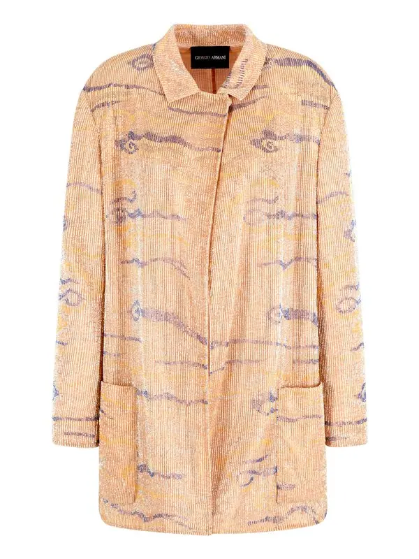 Giorgio Armani Long Jacket In Embroidered Silk And Viscose - Patterned