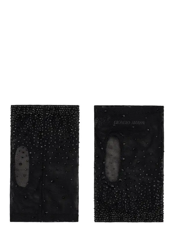 Giorgio Armani Short Tulle Sleeves With Rhinestone Embroidery - Black
