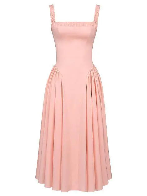 House Of Cb Fitted Stretch-cotton Midi Dress - Peach