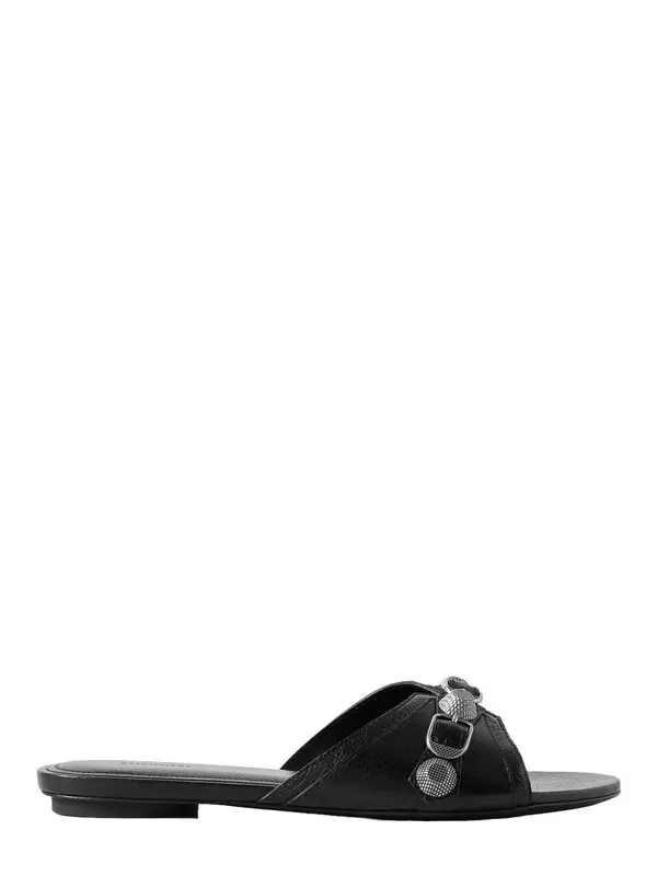 Balenciaga Cagole Embellished Textured-leather Sandals - Black