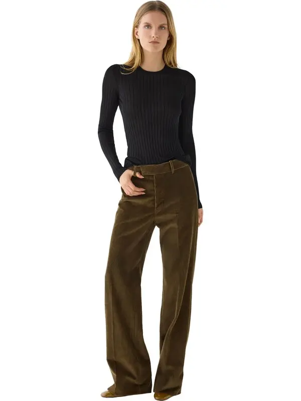 Veronica De Piante Taylor Trouser In Wide Wale Corduroy - Khaki