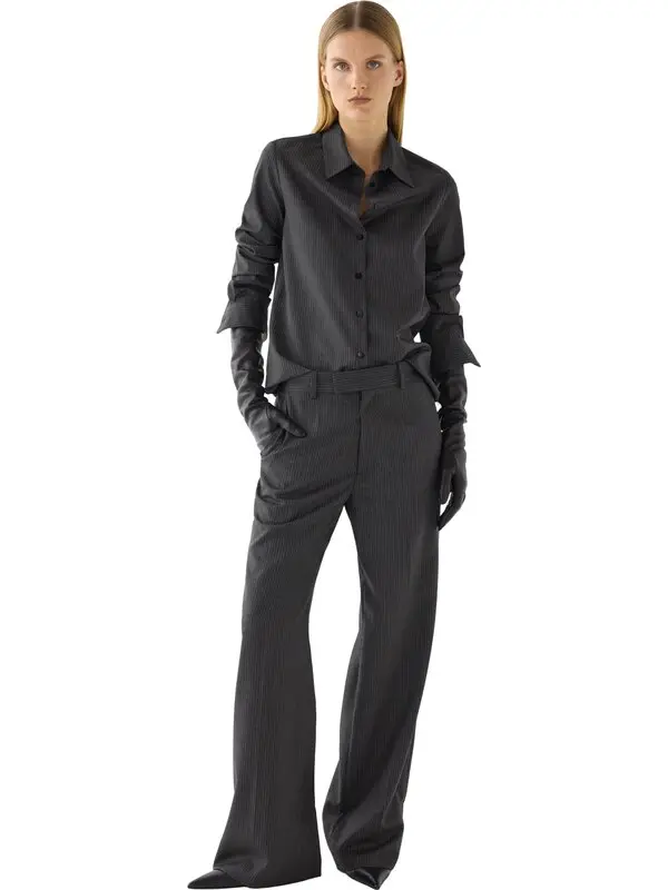 Veronica De Piante Taylor Trouser In Pinstripe Suiting - Dark Grey Pinstripe