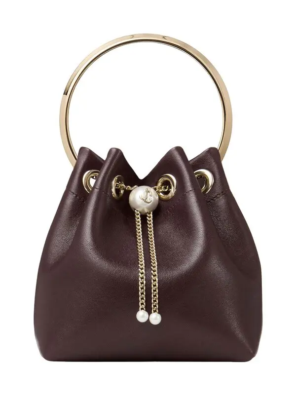 JIMMY CHOO Bon Bon Biker Leather Bag With Pearl Closure - Deep Merlot/light Gold