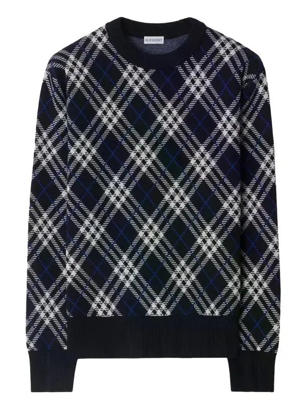 Burberry Checked Pullover Sweater - Blue