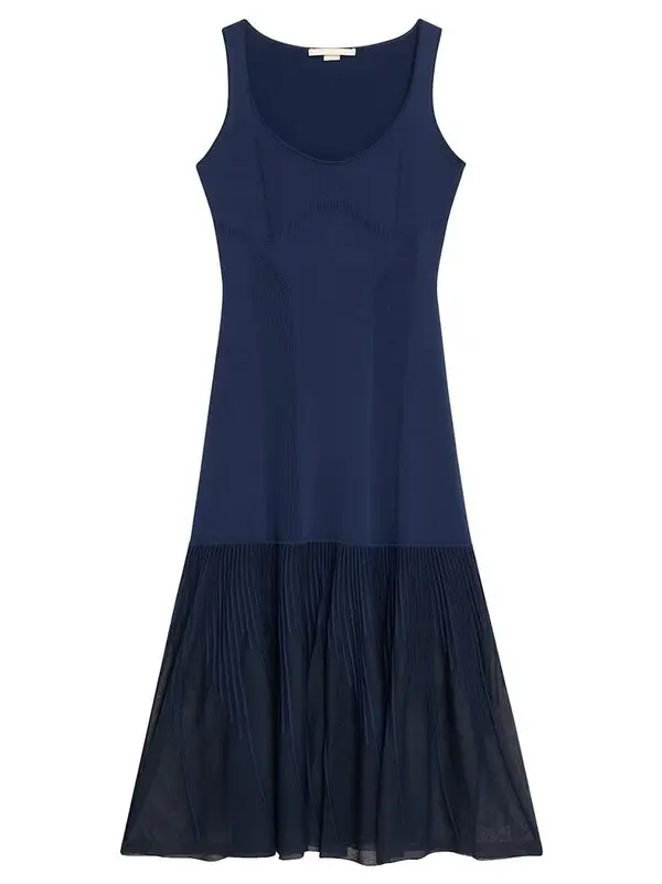 JASON WU Pleated Drop-waist Knit Midi Tank Dress - Navy