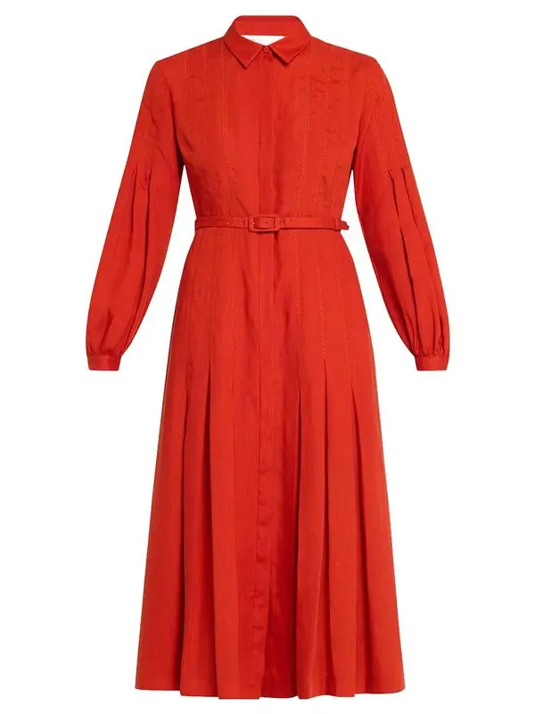 Gabriela Hearst Aleka Long-sleeve Linen Shirt Dress - Antelope Orange
