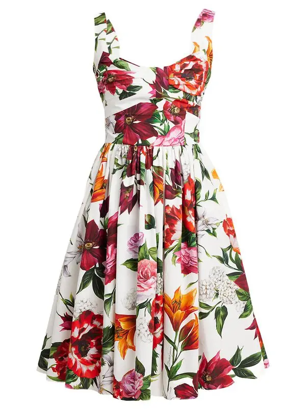 Dolce & Gabbana Floral Poplin Fit-&-flare Dress - Whtprtflow