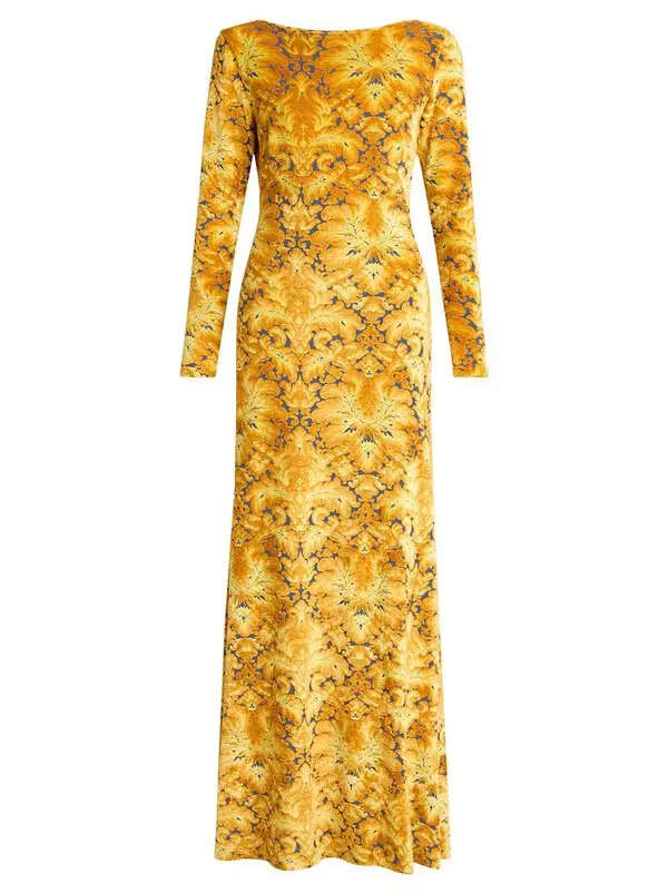 Etro Long-sleeve Open-back Maxi Dress - Multicolour On Yello