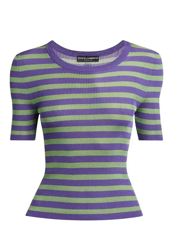 Dolce & Gabbana Striped Rib Short-sleeve Top - Open Misce
