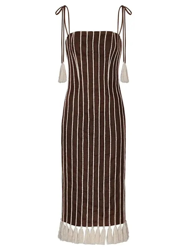 ANDRES OTALORA Postales Embroidered Linen Midi Dress - Brown