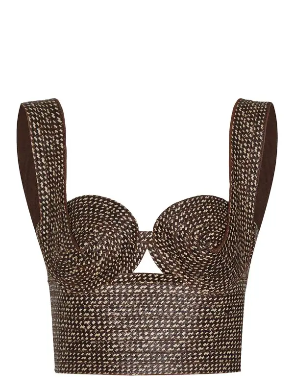 ANDRES OTALORA Tabacco Linen-blend Bustier Top - Brown