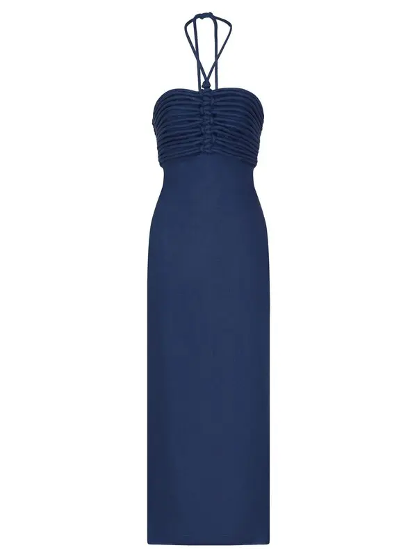ANDRES OTALORA Mezcalitos Halter Linen Midi Dress - Blue