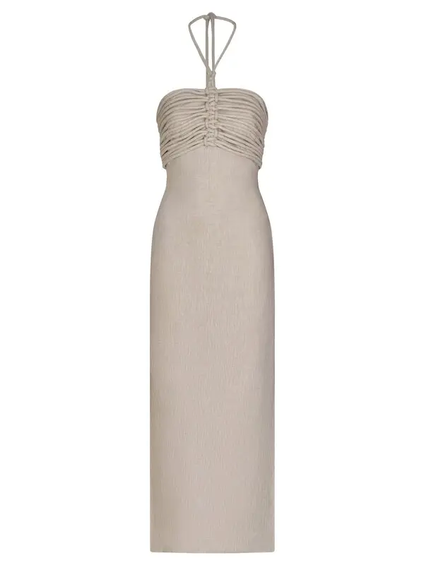 ANDRES OTALORA Mezcalitos Halter Linen Midi Dress - Neutral