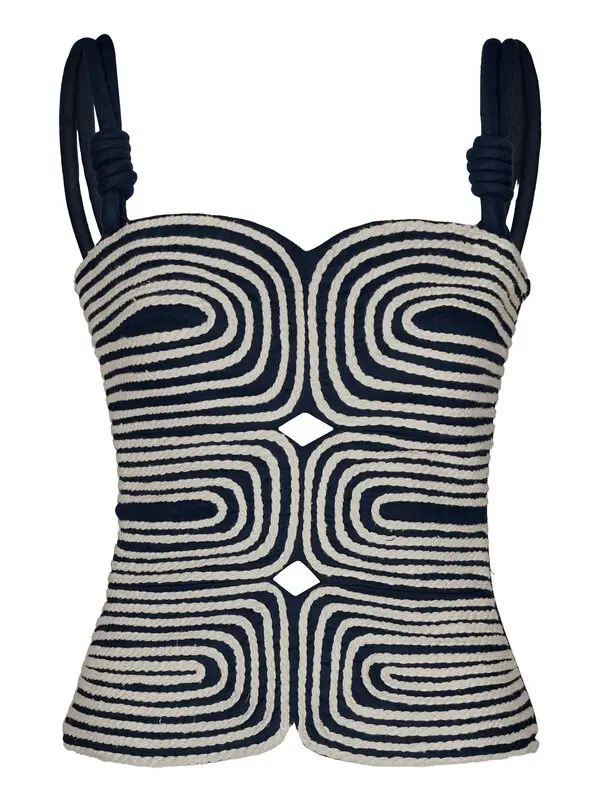 ANDRES OTALORA Marea Embroidered Linen Top - Navy