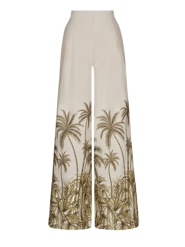 ANDRES OTALORA Desperte Printed Linen Wide-leg Pants - Olive