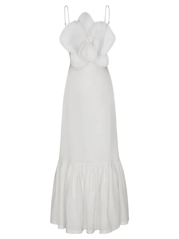 ANDRES OTALORA Muy Caribeña Appliquéd Linen Gown - Off-white