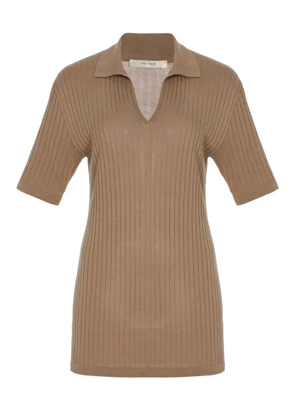 THE ROW Kaiomi Ribbed-knit Polo Top - Neutral