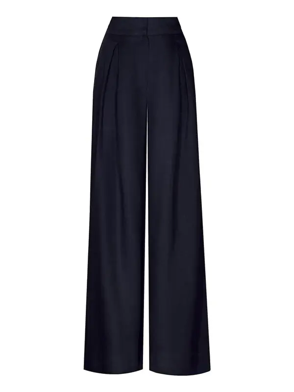 ANDRES OTALORA Desperte Pleated Linen Wide-leg Pants - Navy