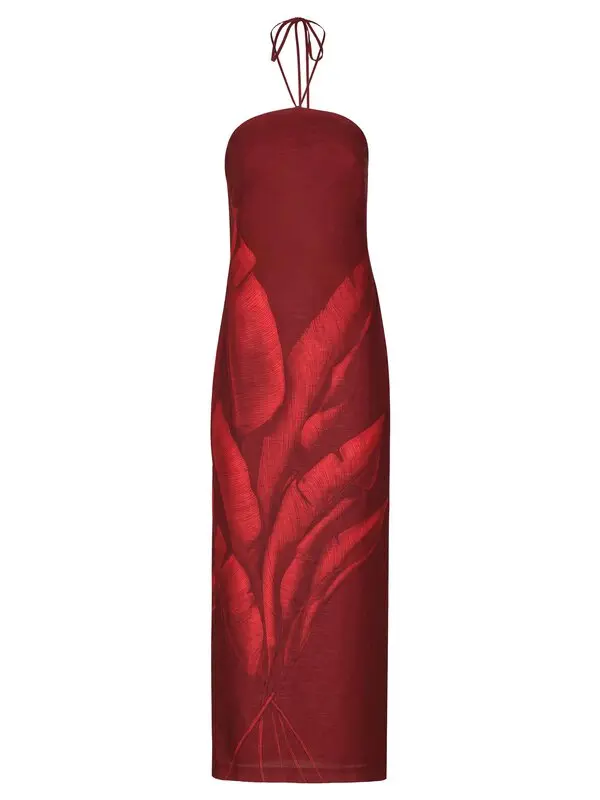 ANDRES OTALORA Costera Printed Linen Maxi Dress - Burgundy