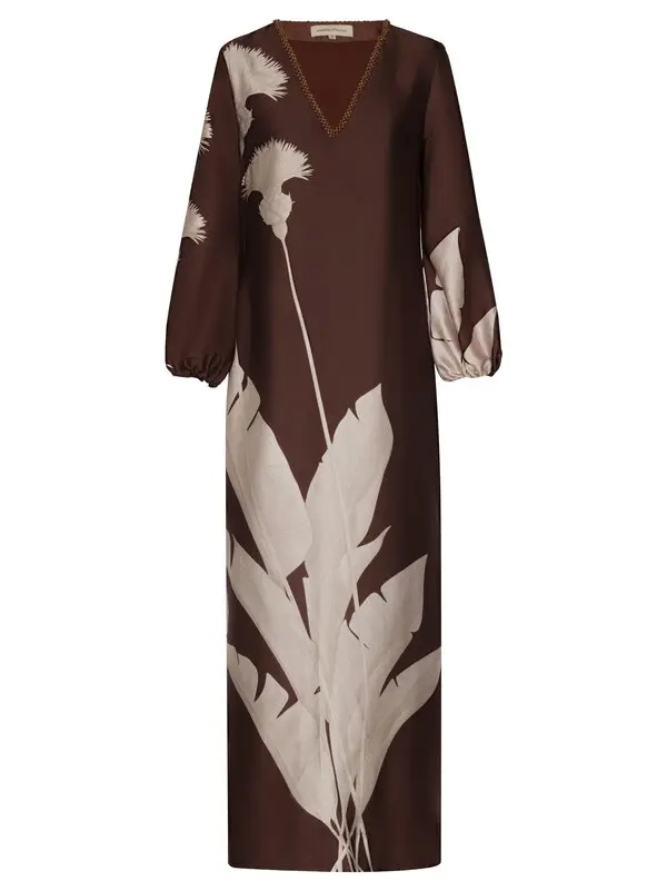 ANDRES OTALORA Palmas Printed Satin Tunic - Brown