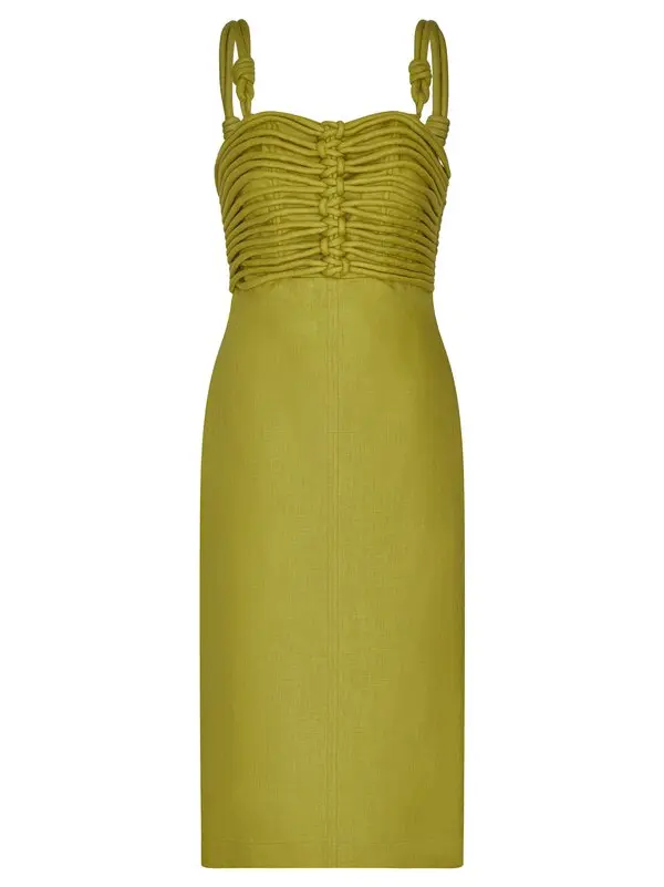 ANDRES OTALORA Reflejame Embellished Linen Midi Dress - Lime Green