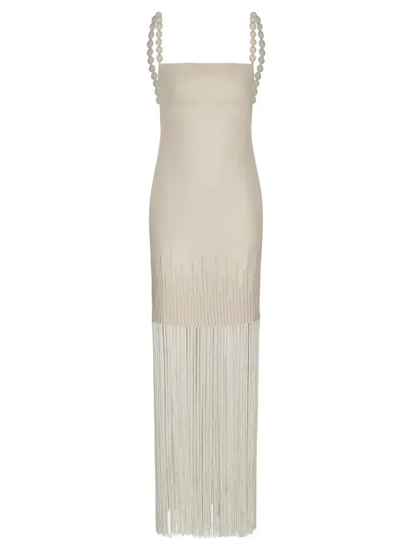 ANDRES OTALORA Mar Caribe Fringed Linen Maxi Dress - Ivory
